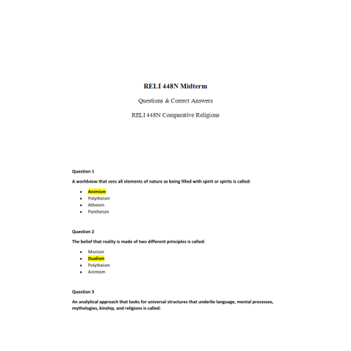 RELI 448N Week 4 Midterm Exam | Course Notes for Students RELI 448N Week 4 Midterm Exam | Course Notes for Students