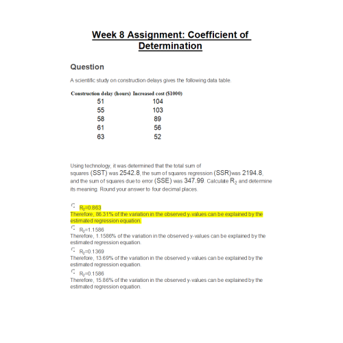 MATH 225N Week 8 Assignment; Coefficient of Determination | Course ... MATH 225N Week 8 Assignment; Coefficient of Determination | Course ...