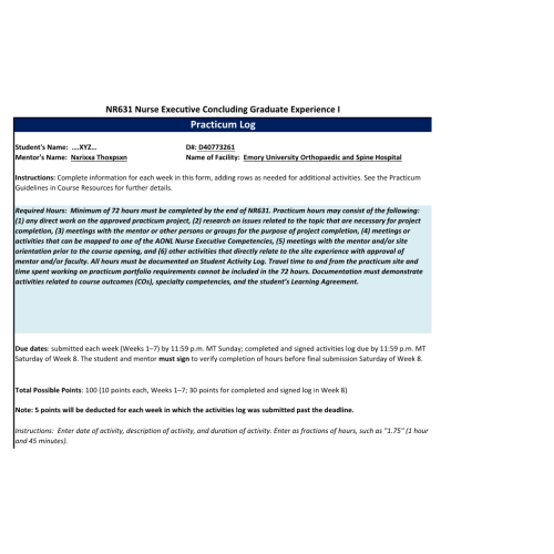 NR 631 Week 8 Practicum Log Week 1 - 7 | Course Notes for Students NR 631 Week 8 Practicum Log Week 1 - 7 | Course Notes for Students