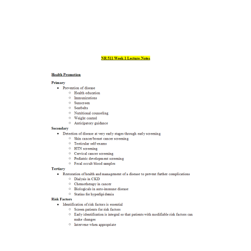 NR 511 Week 1 Lecture Notes & Instructions | Course Notes for Students NR 511 Week 1 Lecture Notes & Instructions | Course Notes for Students