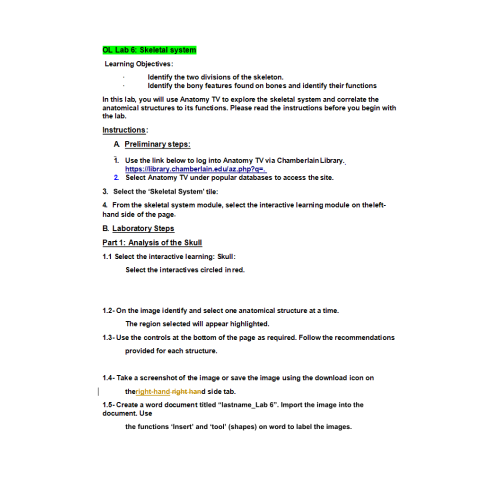 BIOS 251 Week 6 Lab; Skeletal System | Course Notes for Students BIOS 251 Week 6 Lab; Skeletal System | Course Notes for Students