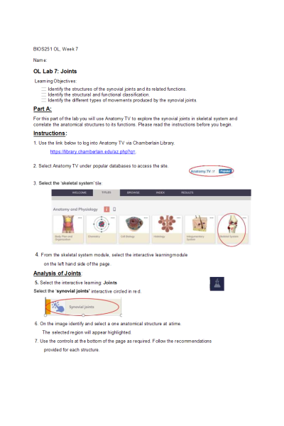 BIOS 251 Week 7 Lab; Joints | Course Notes for Students BIOS 251 Week 7 Lab; Joints | Course Notes for Students