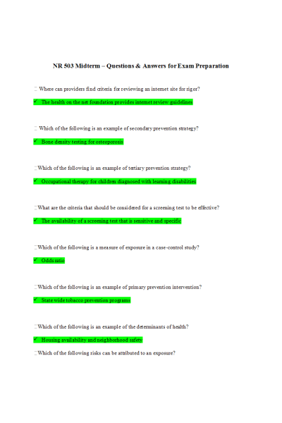 NR 503 Week 4 Midterm – Questions & Answers for Exam Preparation ... NR 503 Week 4 Midterm – Questions & Answers for Exam Preparation ...