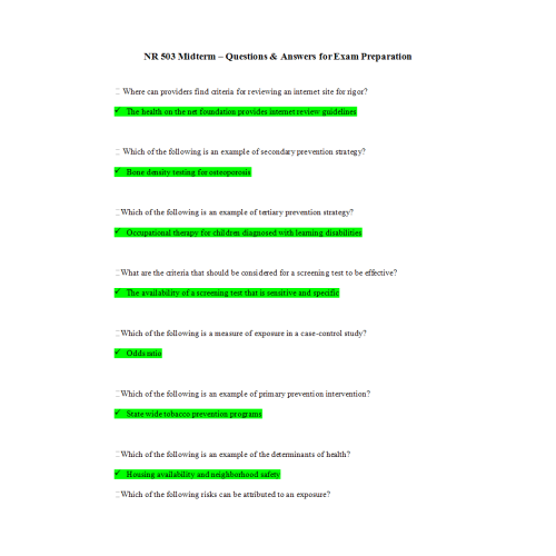 NR 503 Week 4 Midterm – Questions & Answers for Exam Preparation ... NR 503 Week 4 Midterm – Questions & Answers for Exam Preparation ...