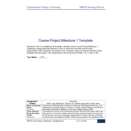 NR 390 Week 1 Course Project Milestone 1 | Course Notes for Students NR 390 Week 1 Course Project Milestone 1 | Course Notes for Students